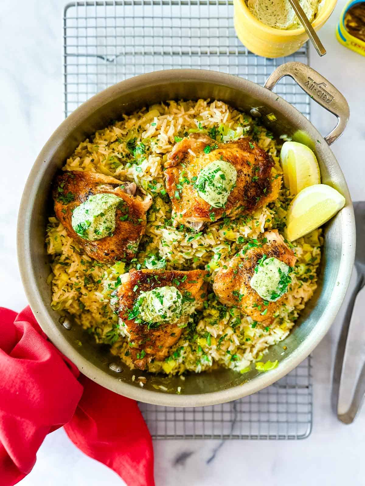 One Pan Chicken and Rice with Creamy Caesar Butter – Natalie Marble Cooks