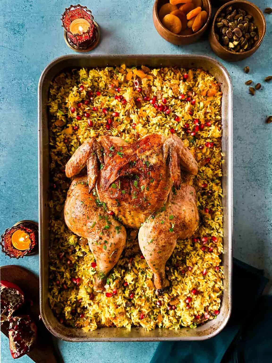 One Pan Saffron Chicken and Jewel-Inspired Rice Recipe – Natalie Marble ...